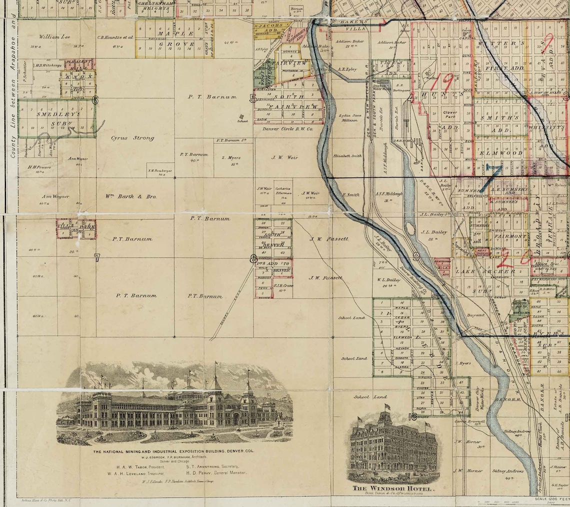 Denver Colorado 1883 Old Map Reprint Landowner Names Genealogy | Etsy