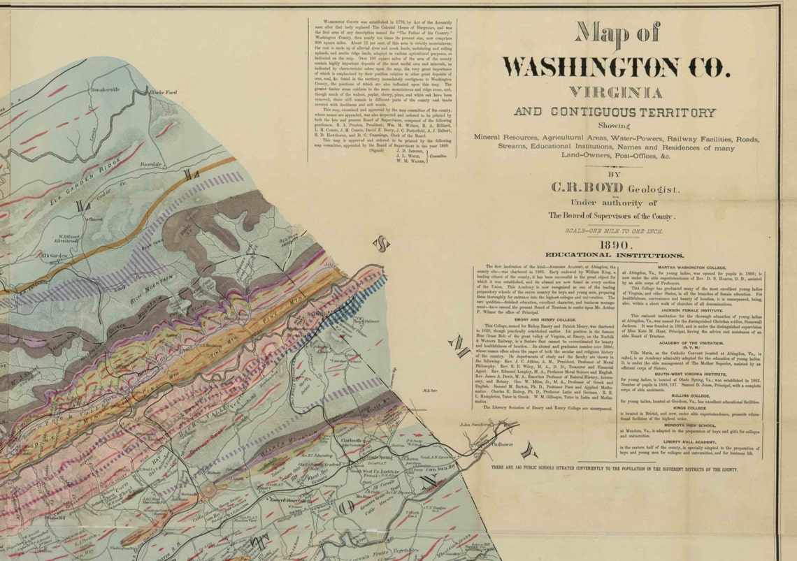 Washington County Virginia 1890 Old Wall Map Homeowners Names - Etsy