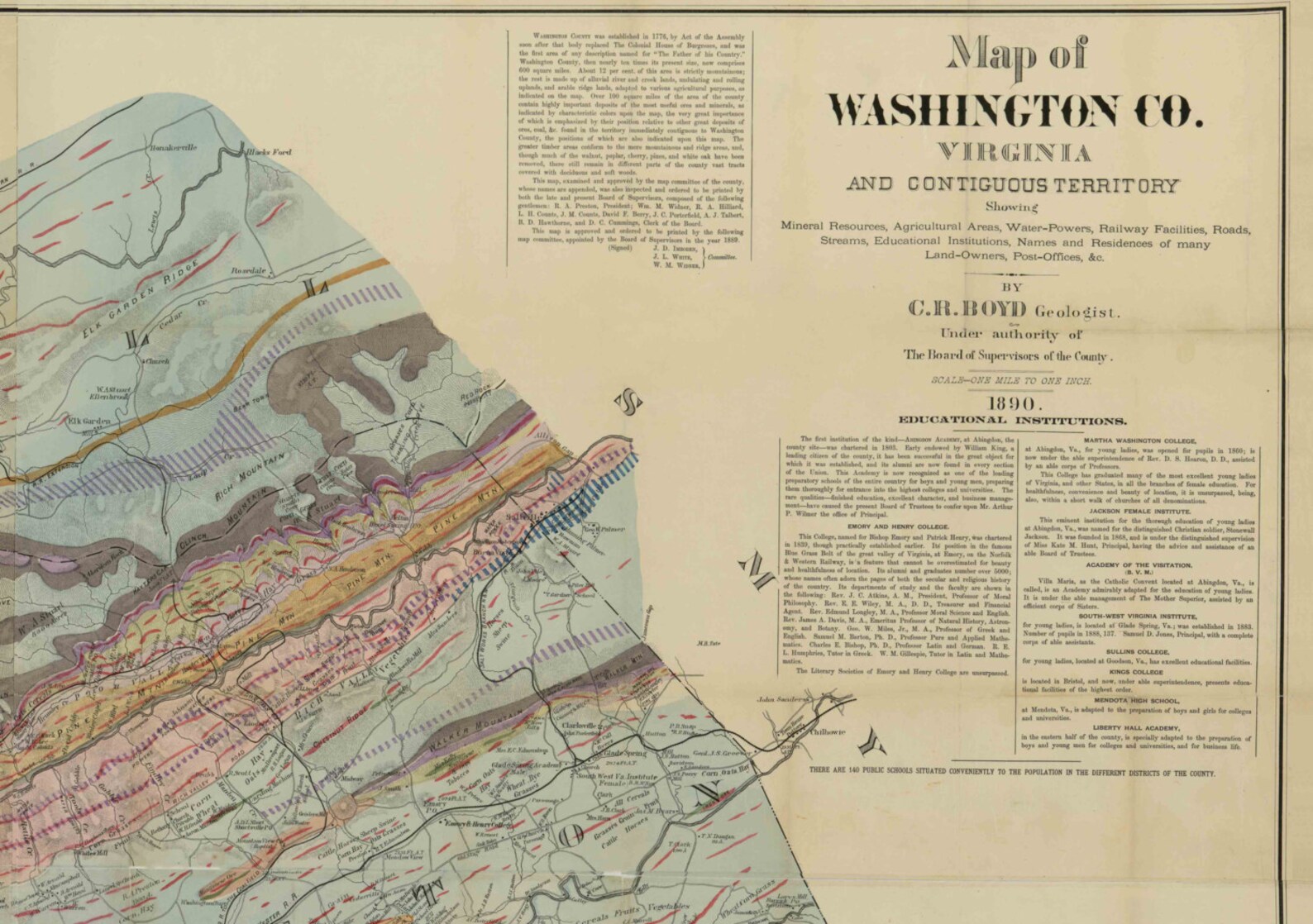 Washington County Virginia 1890 Old Wall Map Homeowners Names - Etsy