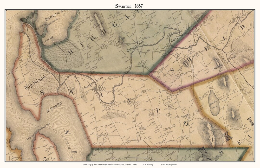 Swanton 1857 Old Town Map With Homeowner Names Vermont - Reprint ...