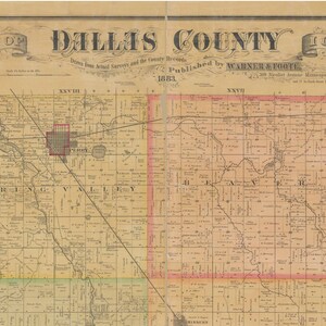 Dallas County Iowa 1883 Old Wall Map With Landowner Names Farm Lines ...