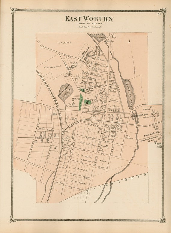 East Woburn in Woburn 1875 Old Town Map Reprint - Etsy