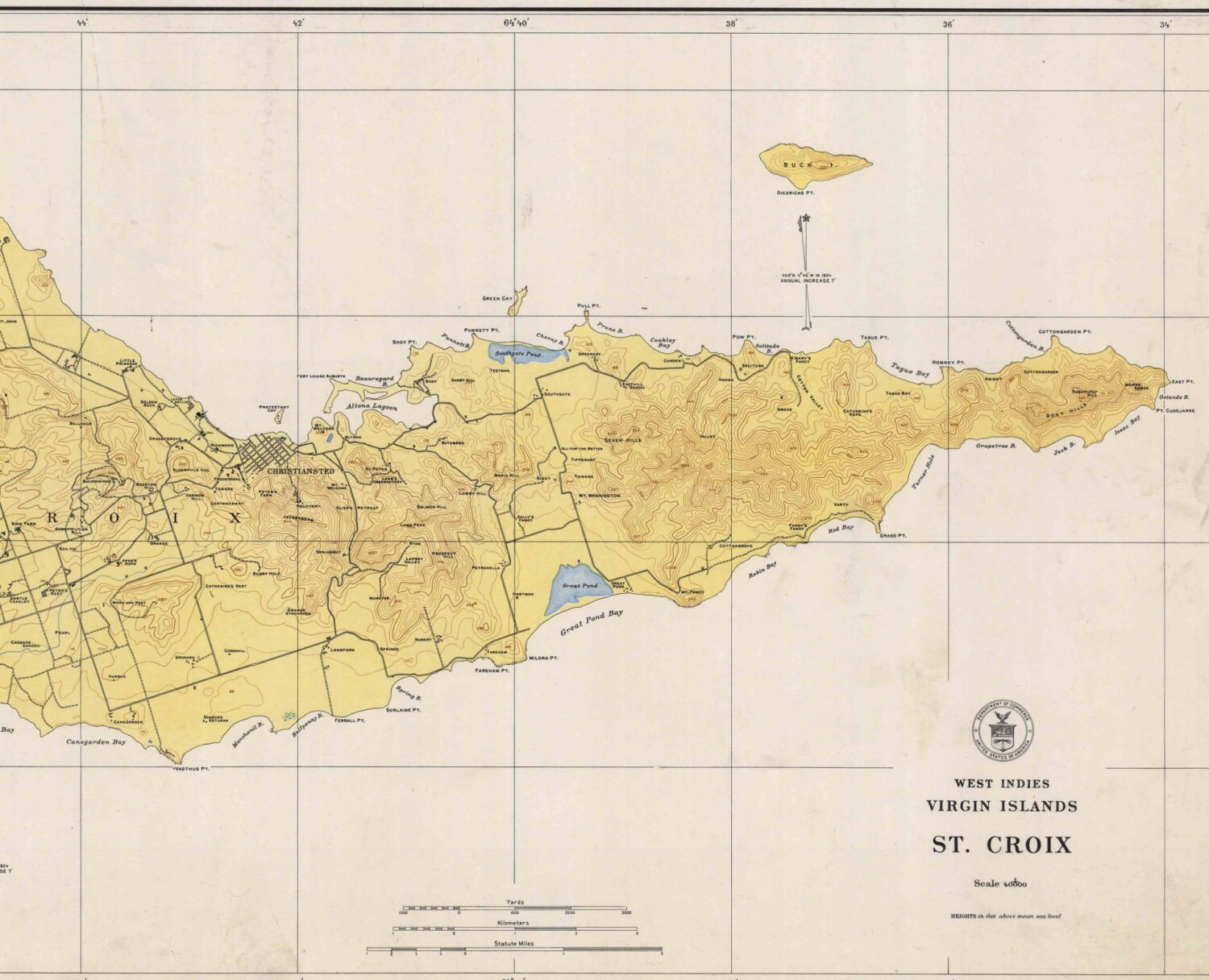 Saint Croix 1923 Topographical Map Virgin Islands Atlantic - Etsy