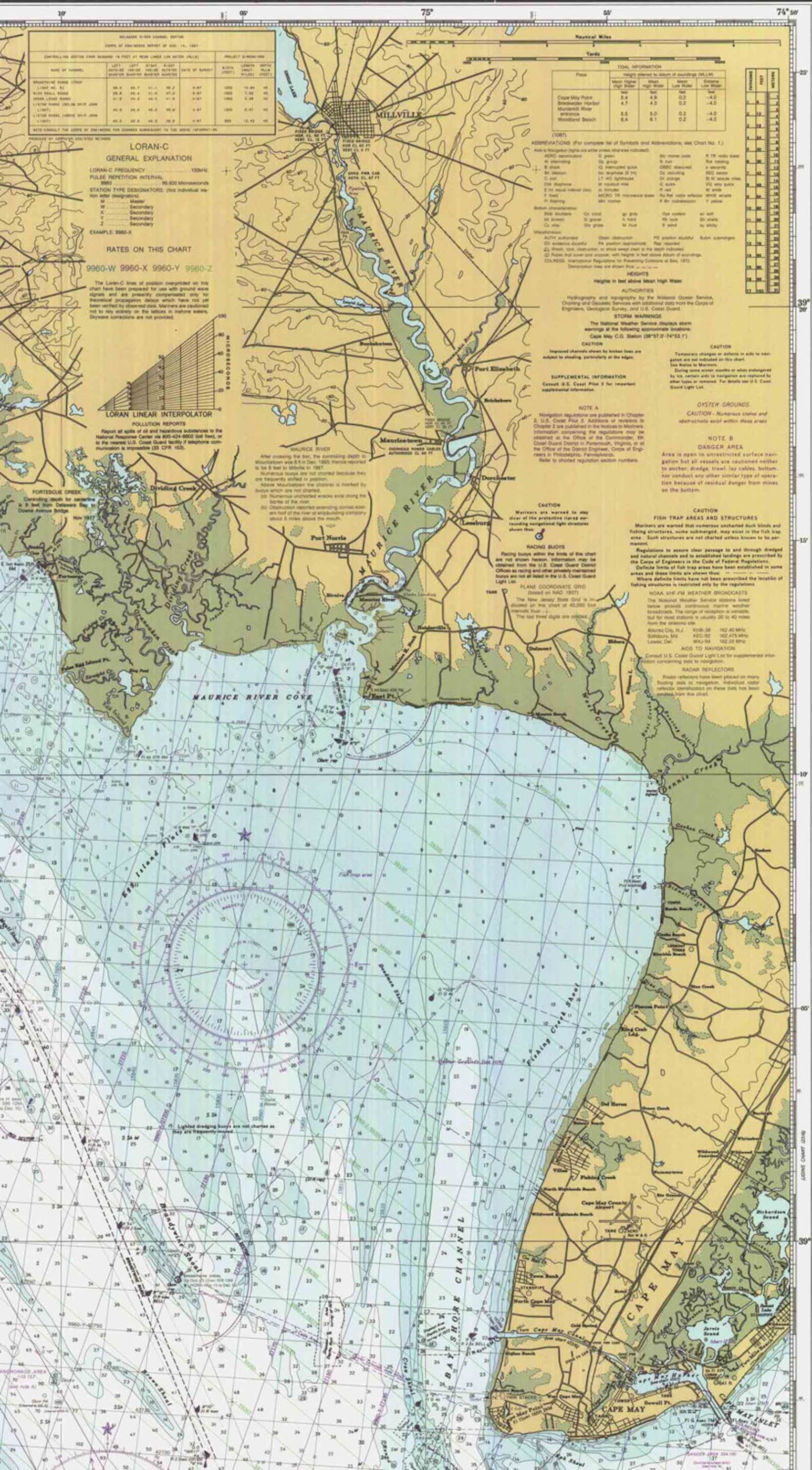Delaware Bay 1987 Nautical Map Reprint New Jersey & - Etsy