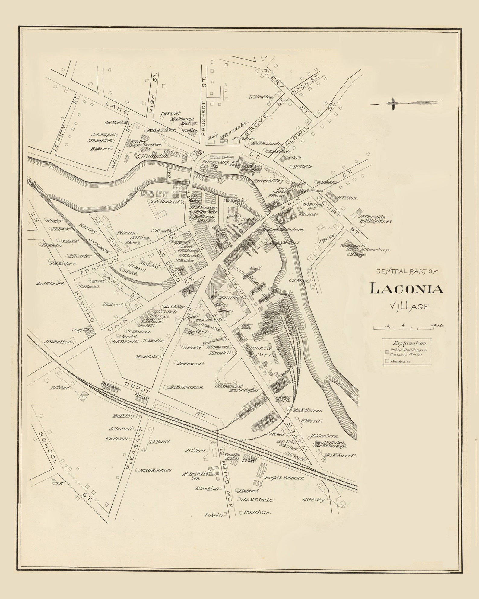 Laconia Central 1892 Old Town Map Homeowner Names Custom - Etsy