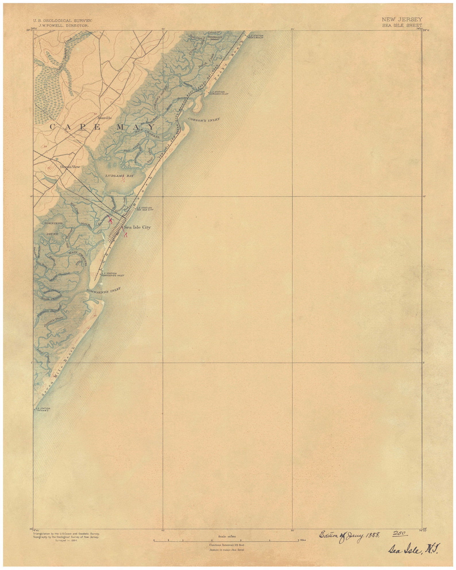 Sea Isle 1888 1888 Old Topo Map Quad Reprint 15x15 USGS Topographic New ...