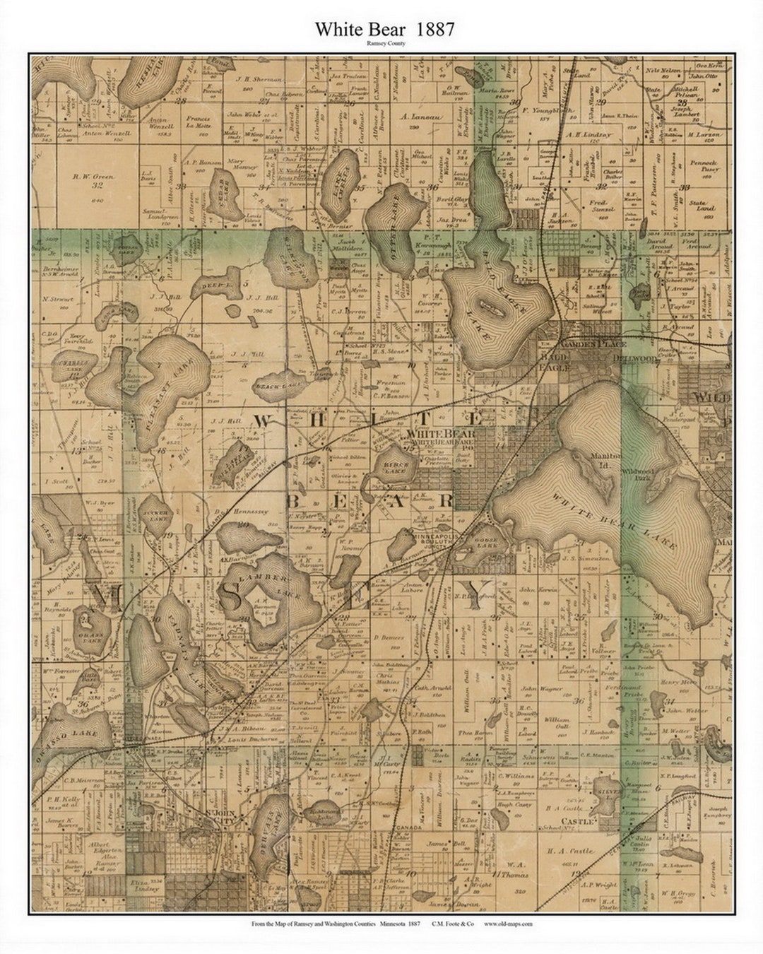 White Bear 1887 - Bald Eagle Lake - Old Town Map With Homeowner Names ...