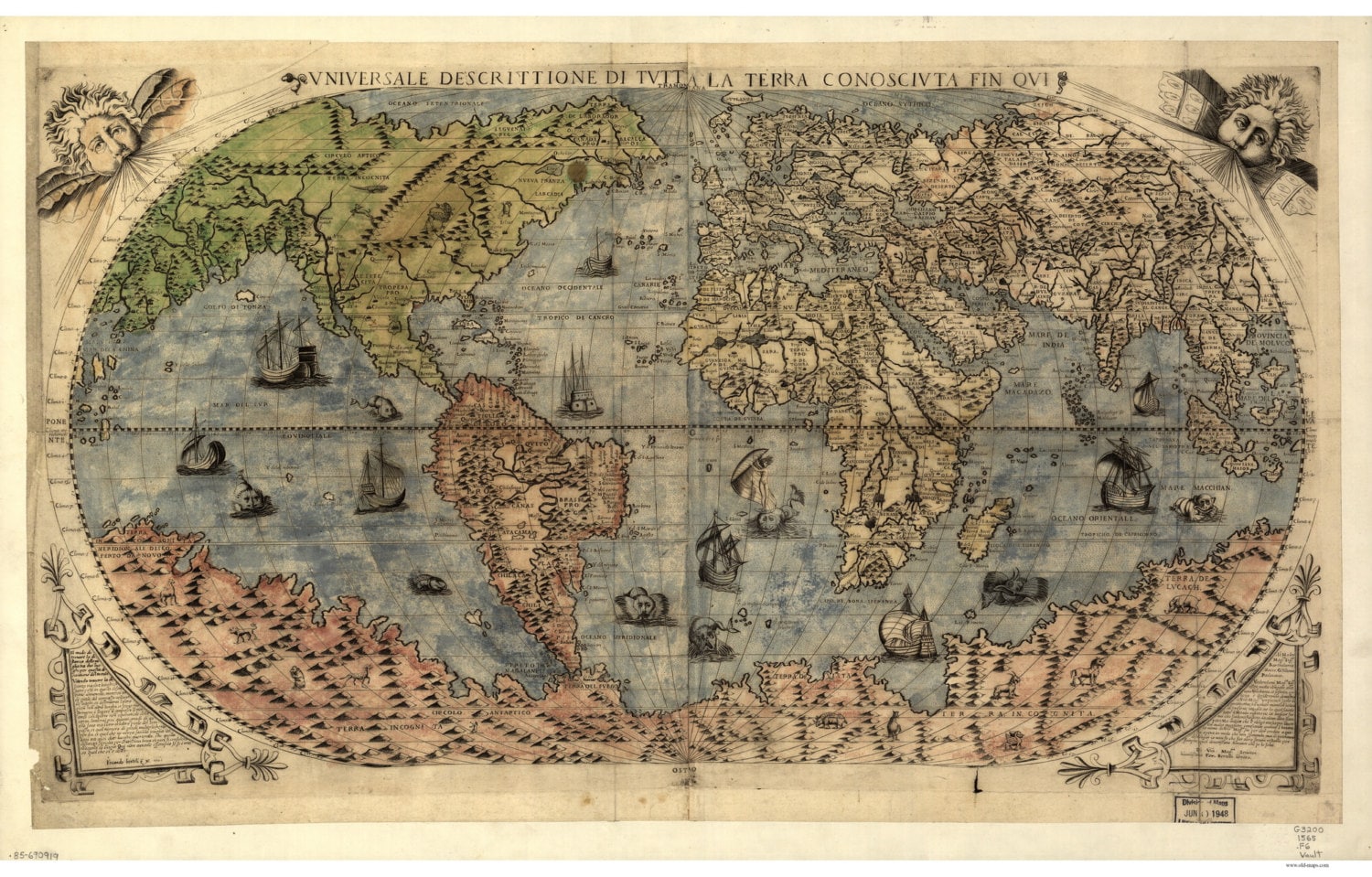 1565 World Map by Forlani, Bertelli, Gastaldi & Rosenwald - Wall Map ...