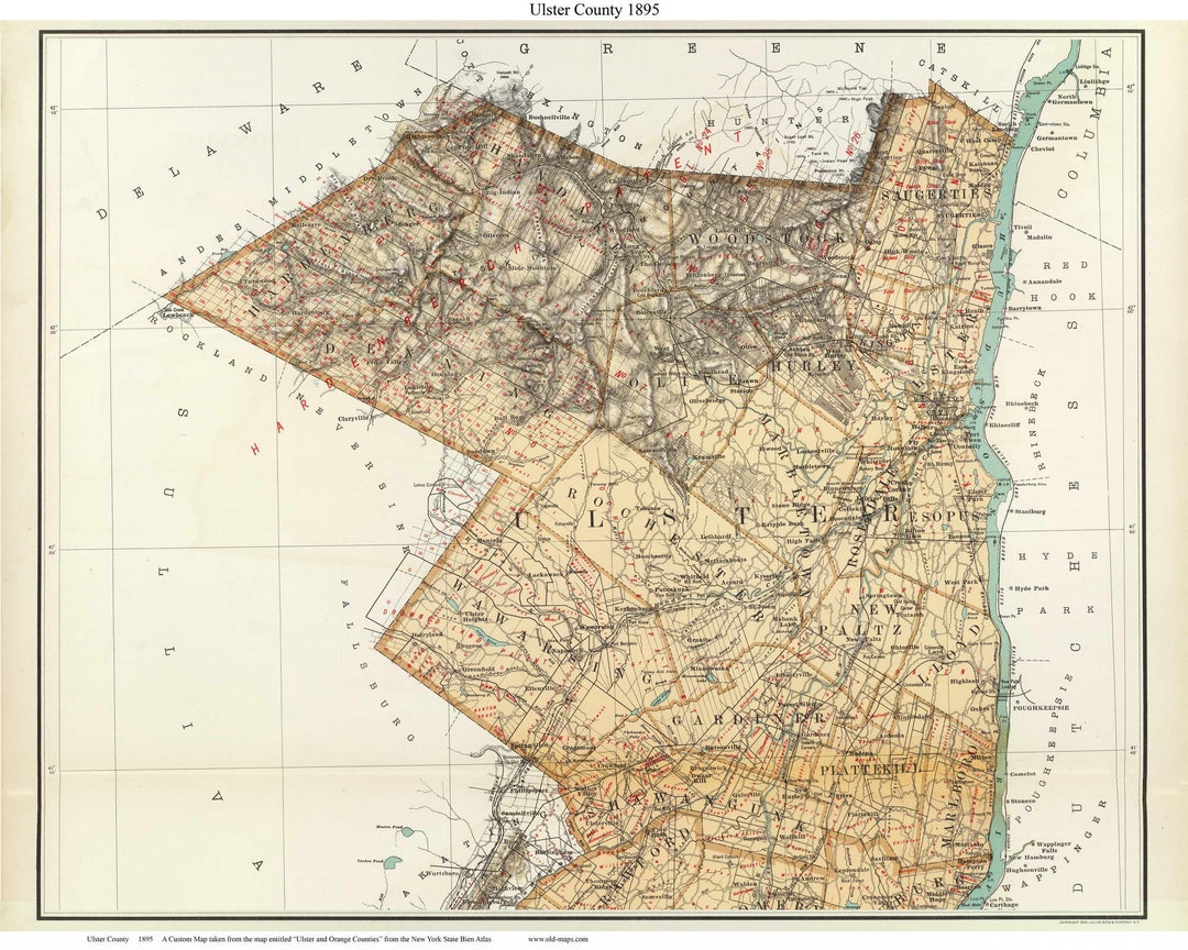 Ulster County 1895 Map New York Custom Reprint Bien State Atlas - Etsy