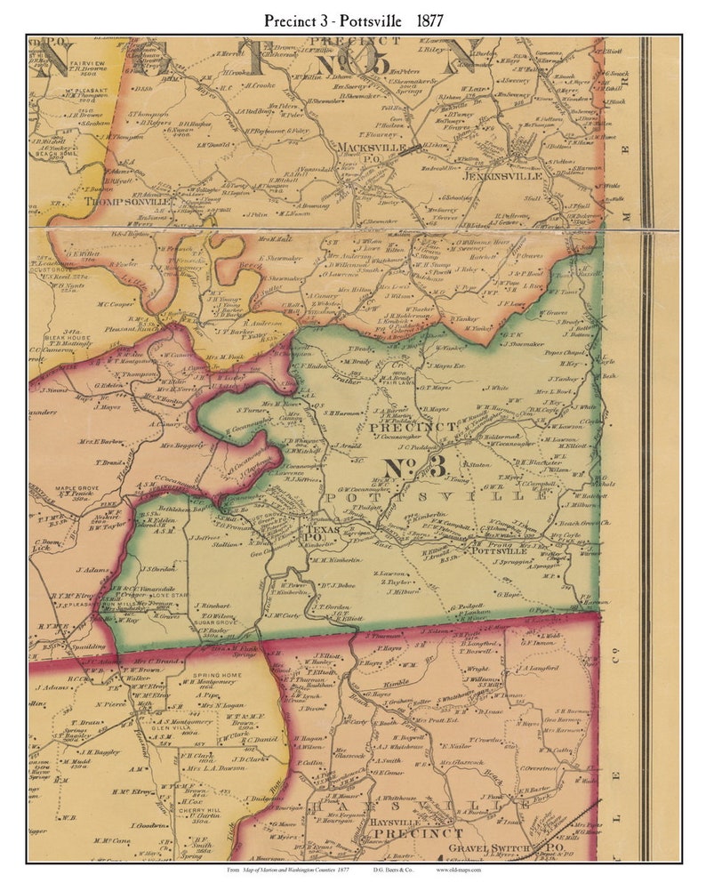Precinct 3 Pottsville 1877 Old Town Map With Homeowner Names Kentucky ...