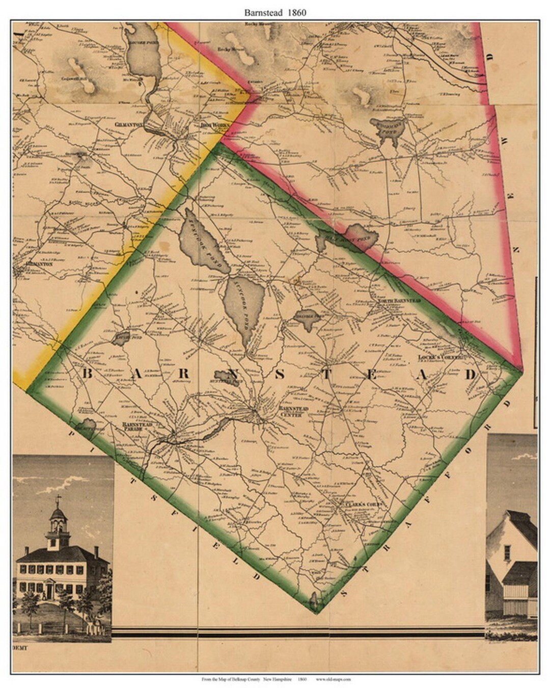 Barnstead 1860 Old Town Map With Homeowner Names New Hampshire Suncook ...