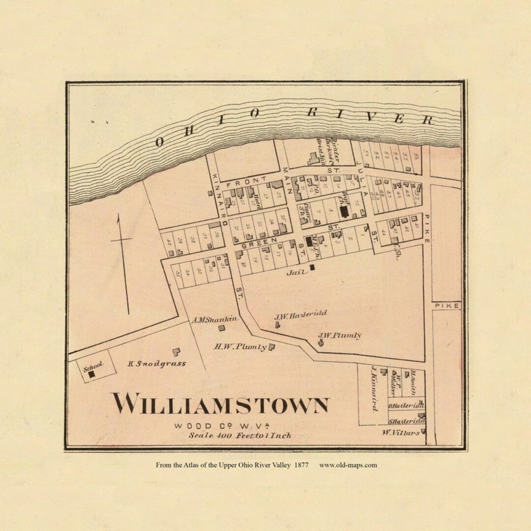 Williamstown 1877 Old Town Map Wood County West Virginia Ohio Valley ...