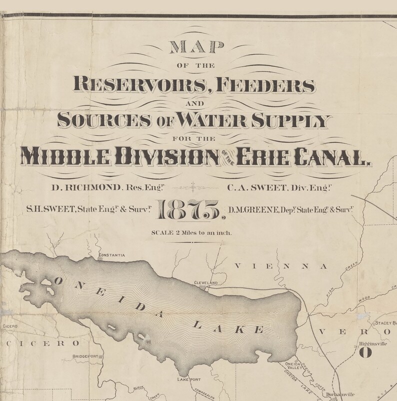 Erie Canal Middle Section 1875 Old Map Water Supply Reprint New York ...