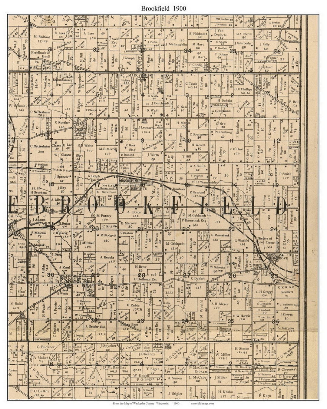 Brookfield 1900 - Old Town Map With Homeowner Names - Brookfield ...