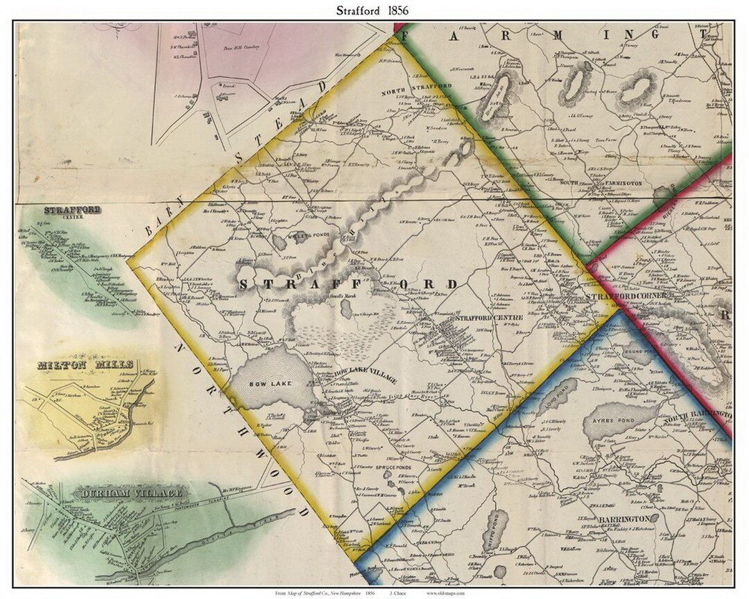 Strafford 1856 Old Town Map With Homeowner Names New Hampshire - Bow ...