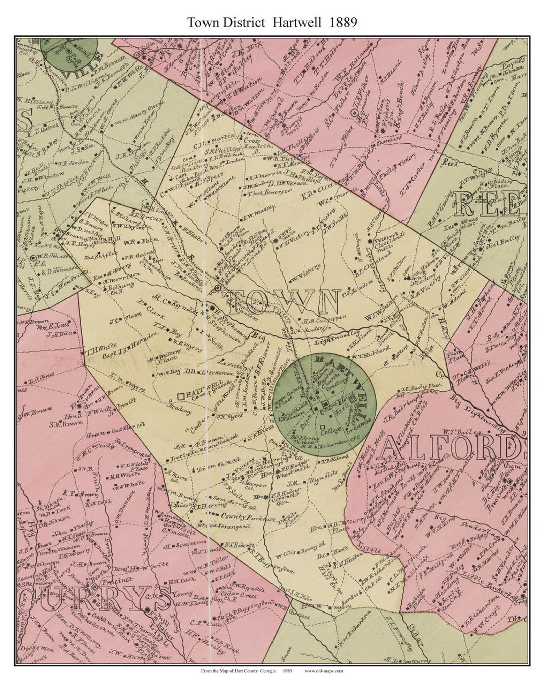 Town District 1889 - Hartwell - Old Town Map With Homeowner Names ...