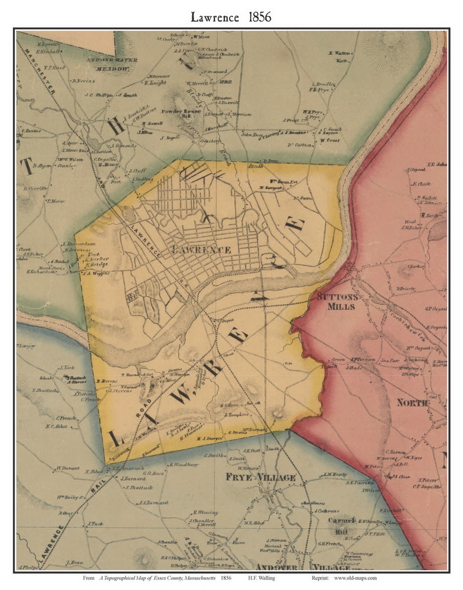 Lawrence Massachusetts 1856 Old Town Map With Homeowner Names Reprint ...