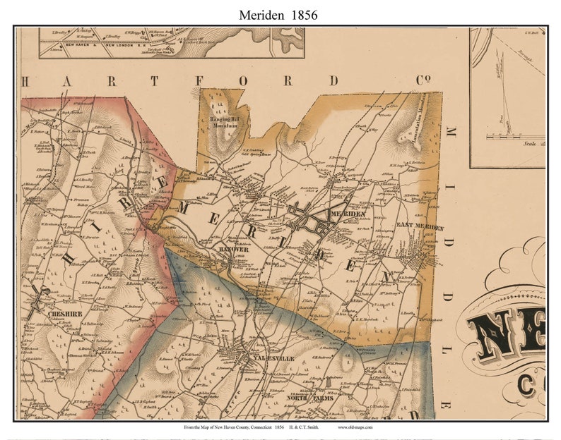 Meriden 1856 Old Town Map With Homeowner Names Connecticut - Reprint ...