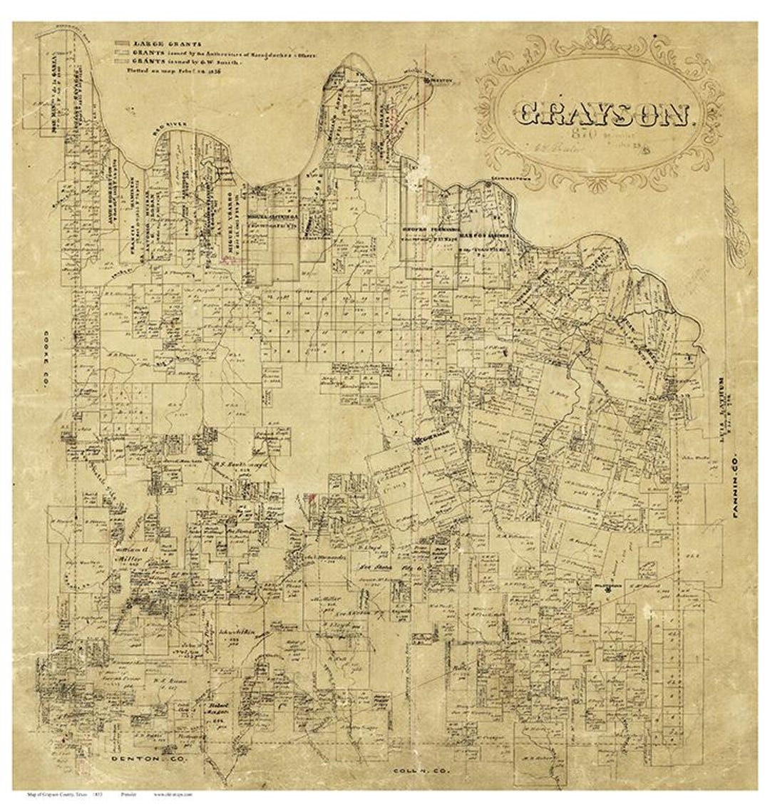 Grayson County, Texas - 1853 - Old Wall Map Reprint With Land Owners ...