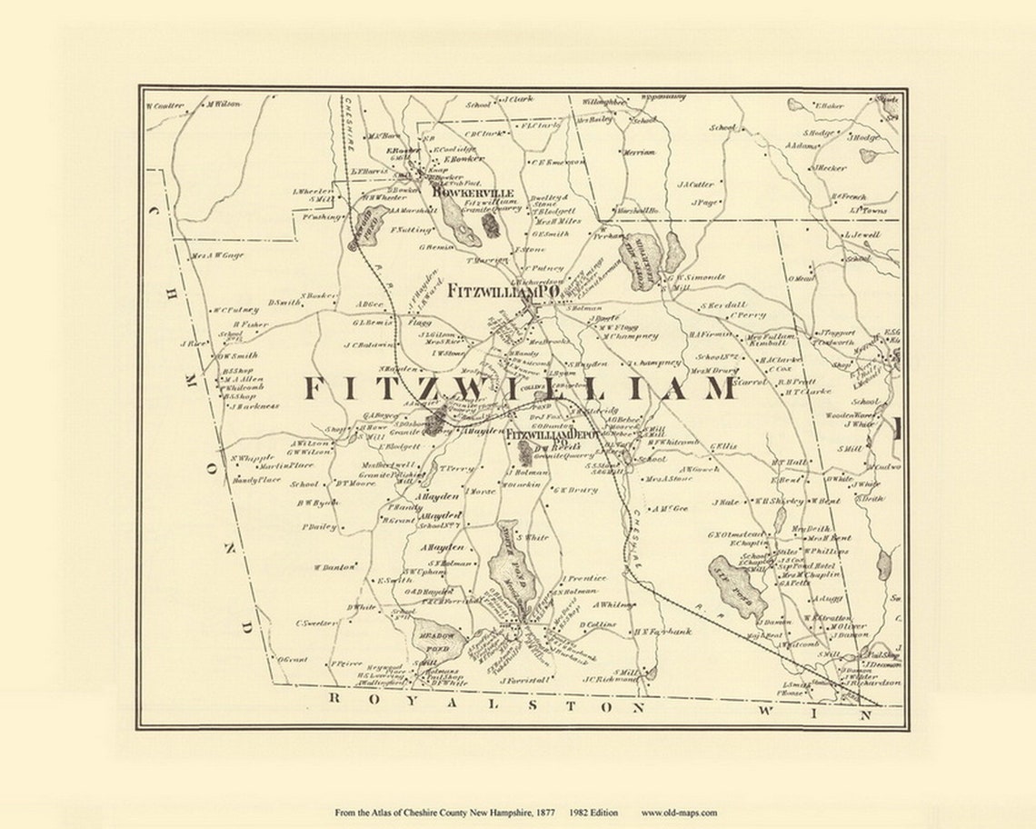 Fitzwilliam 1877 Old Town Map With Homeowner Names New - Etsy