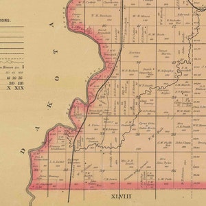 Sioux County Iowa 1884 Old Wall Map With Landowner Names Farm Lines ...