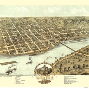 Moline Illinois 1869 Birds Eye View Reprint - Etsy