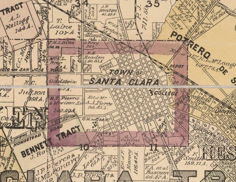 Santa Clara County California 1890 Old Wall Map Reprint with | Etsy