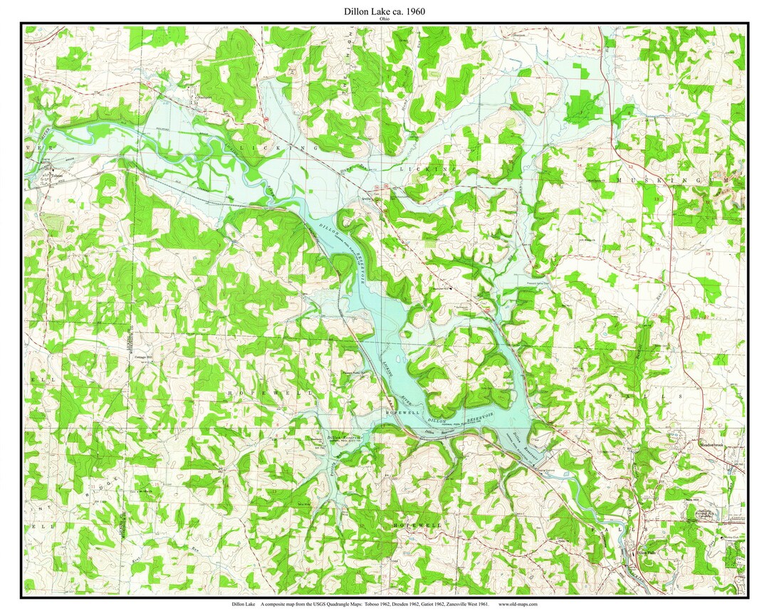 Dillon Lake 1960 Old Topographic Map USGS - Licking - Toboso - Custom ...