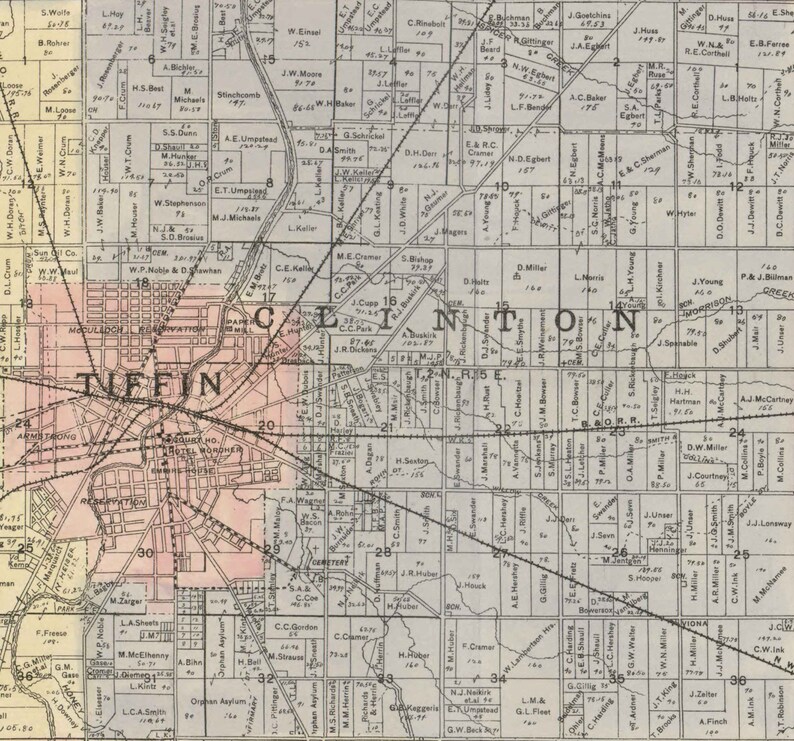 Seneca County Ohio 1896 Old Wall Map Reprint With Homeowner - Etsy