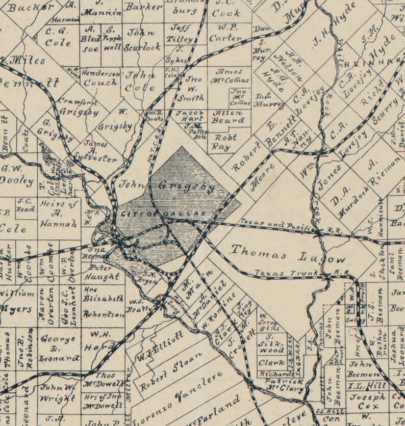 Dallas County Texas 1886 Old Wall Map Reprint With Land - Etsy