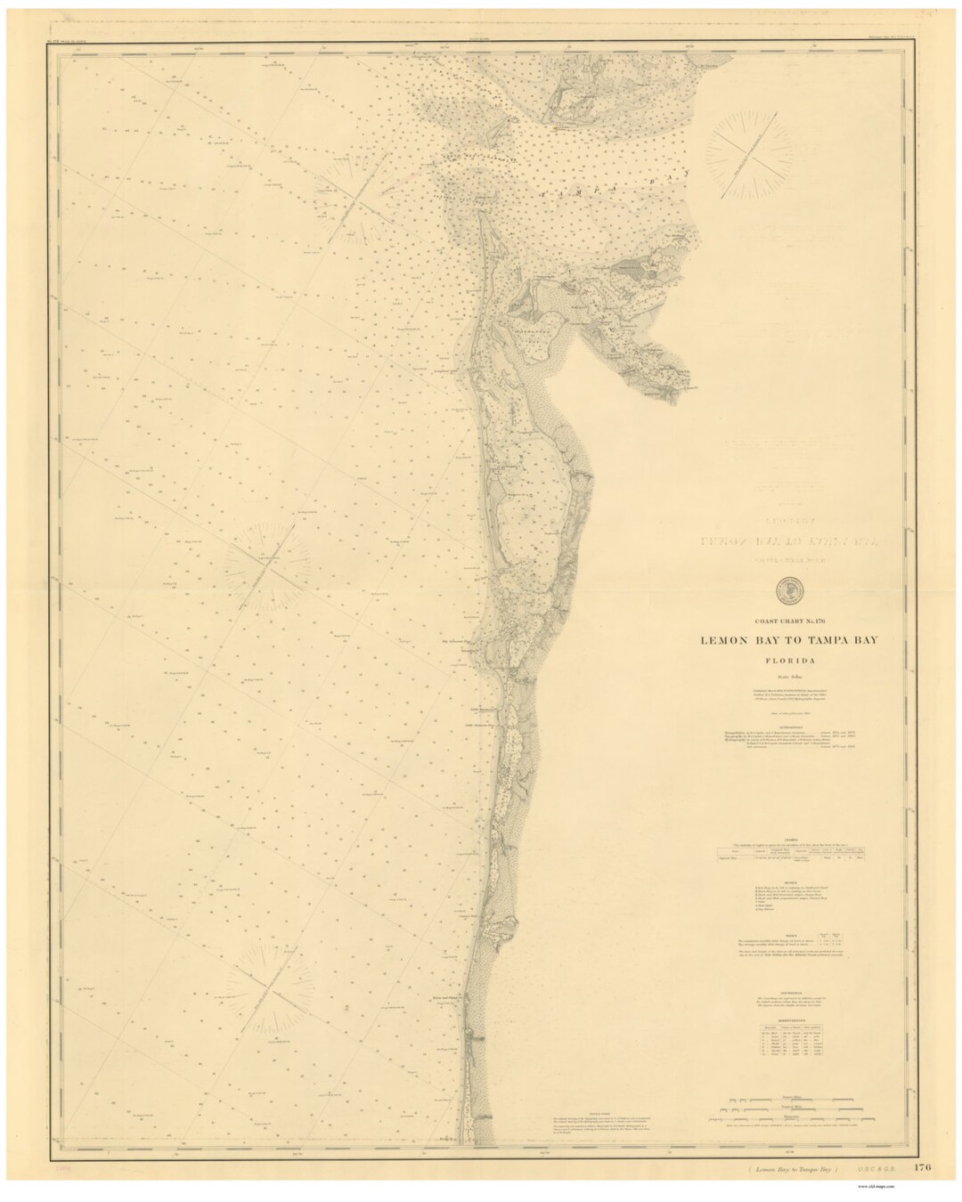 Lemon Bay to Tampa Bay -1895 Nautical Map Reprint - Florida - 80000 AC ...