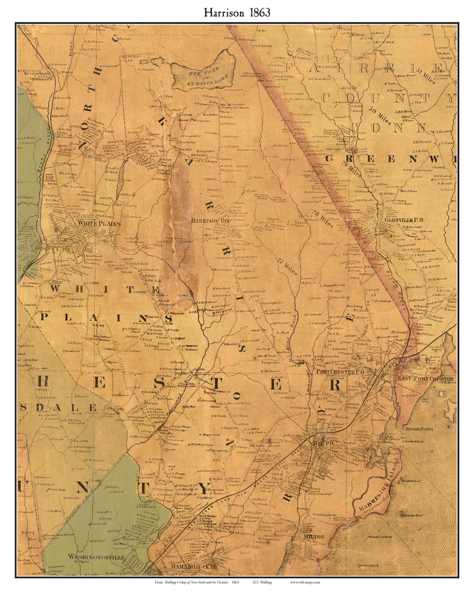 Harrison 1863 Old Town Map With Homeowner Names New York Reprint ...