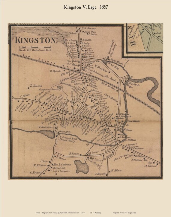 Kingston Village 1857 Old Town Map With Homeowner Names | Etsy