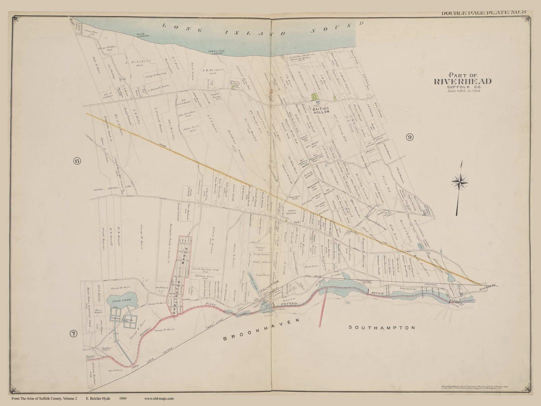 Riverhead (part Of) 1902-1909 Old Town Map Reprint Suffolk County, New ...