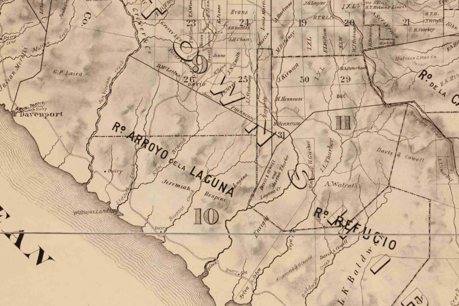 Santa Cruz County California 1889 - Old Wall Map Reprint With Landowner ...