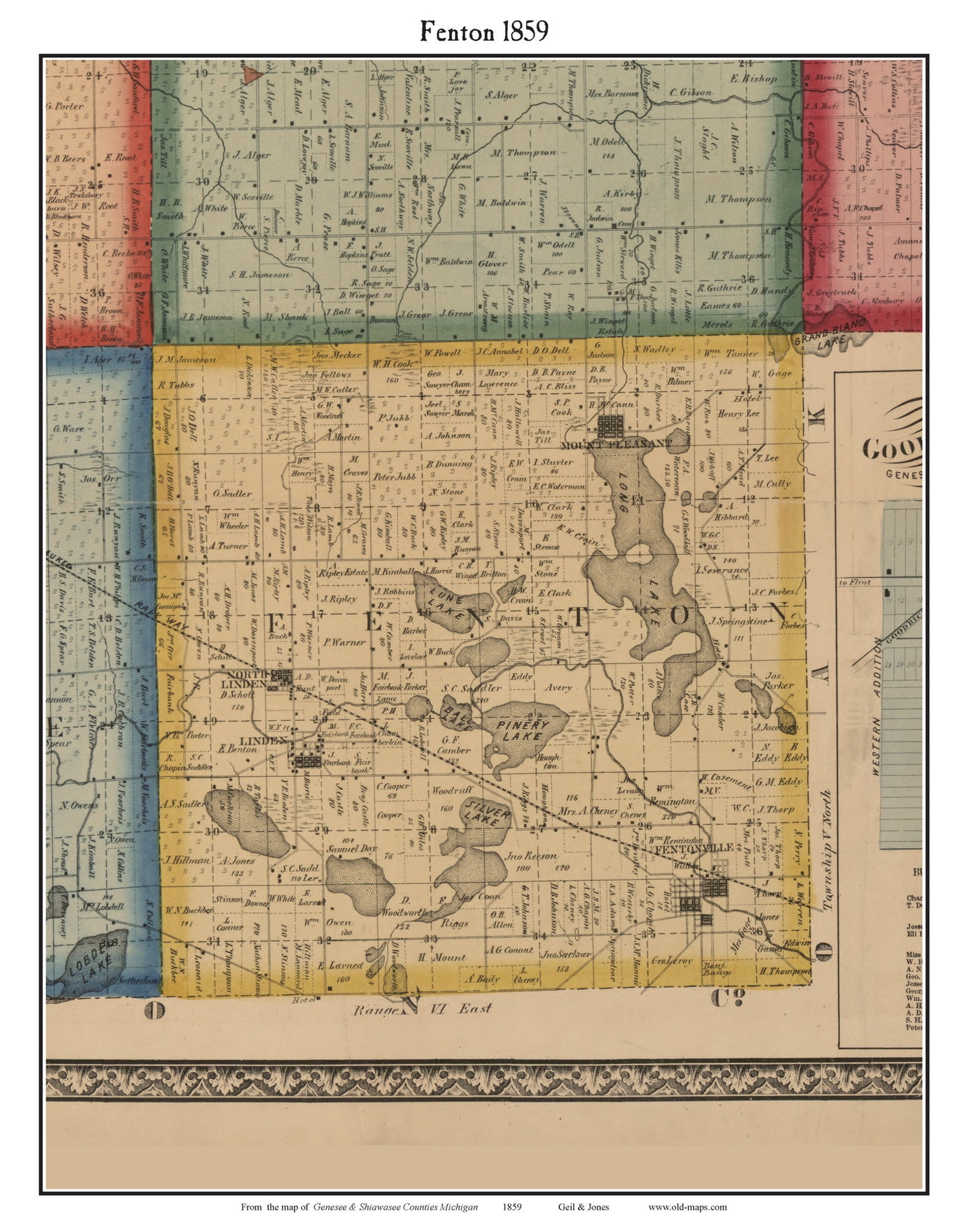 Fenton 1859 Old Town Map With Homeowner Names Lindon Mount - Etsy