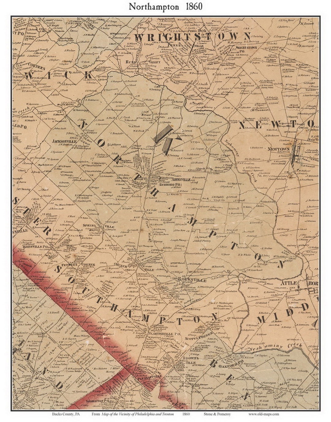 Northampton 1860 Old Town Map With Homeowner Names - Pennsylvania ...