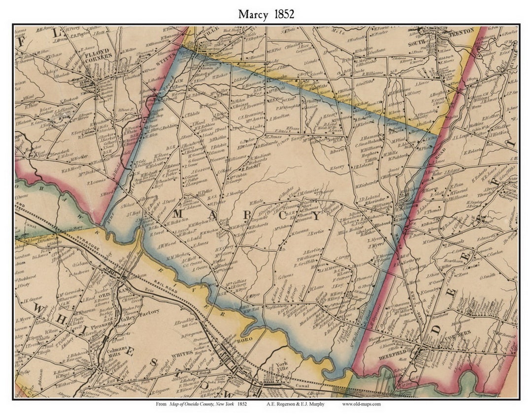 Marcy 1852 Old Town Map With Homeowner Names New York - Reprint ...