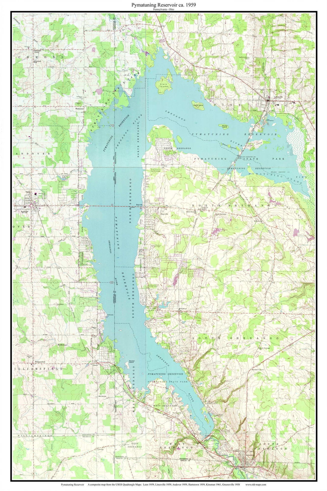 Pymatuning Reservoir 1959 Old Topographic Map USGS - Jamestown ...