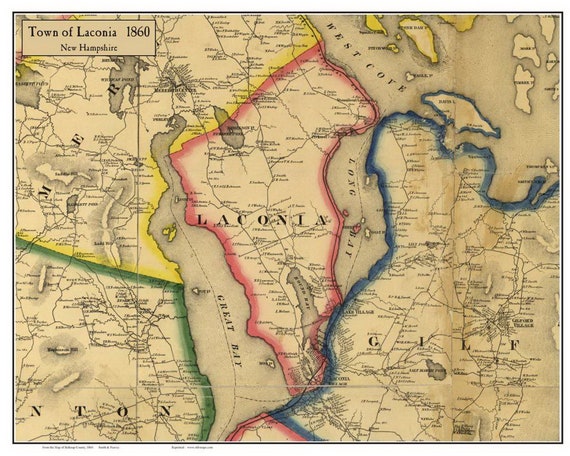 Laconia 1860 Old Town Map With Homeowner Names New Hampshire | Etsy