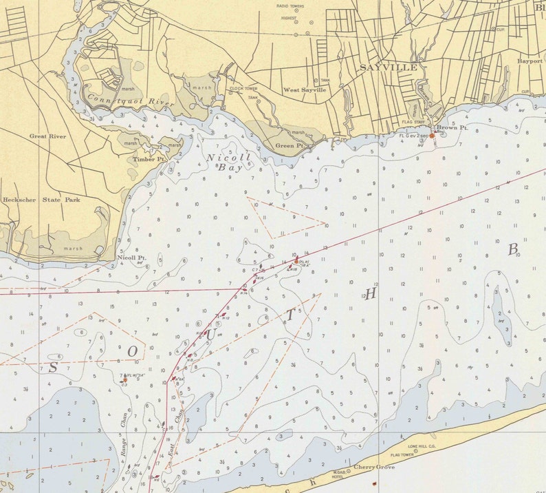 Shinnecock Bay to Great South Bay NY 1938 Nautical Map | Etsy