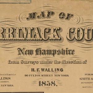 Merrimack County, New Hampshire 1858 - Old Wall Map Reprint With ...