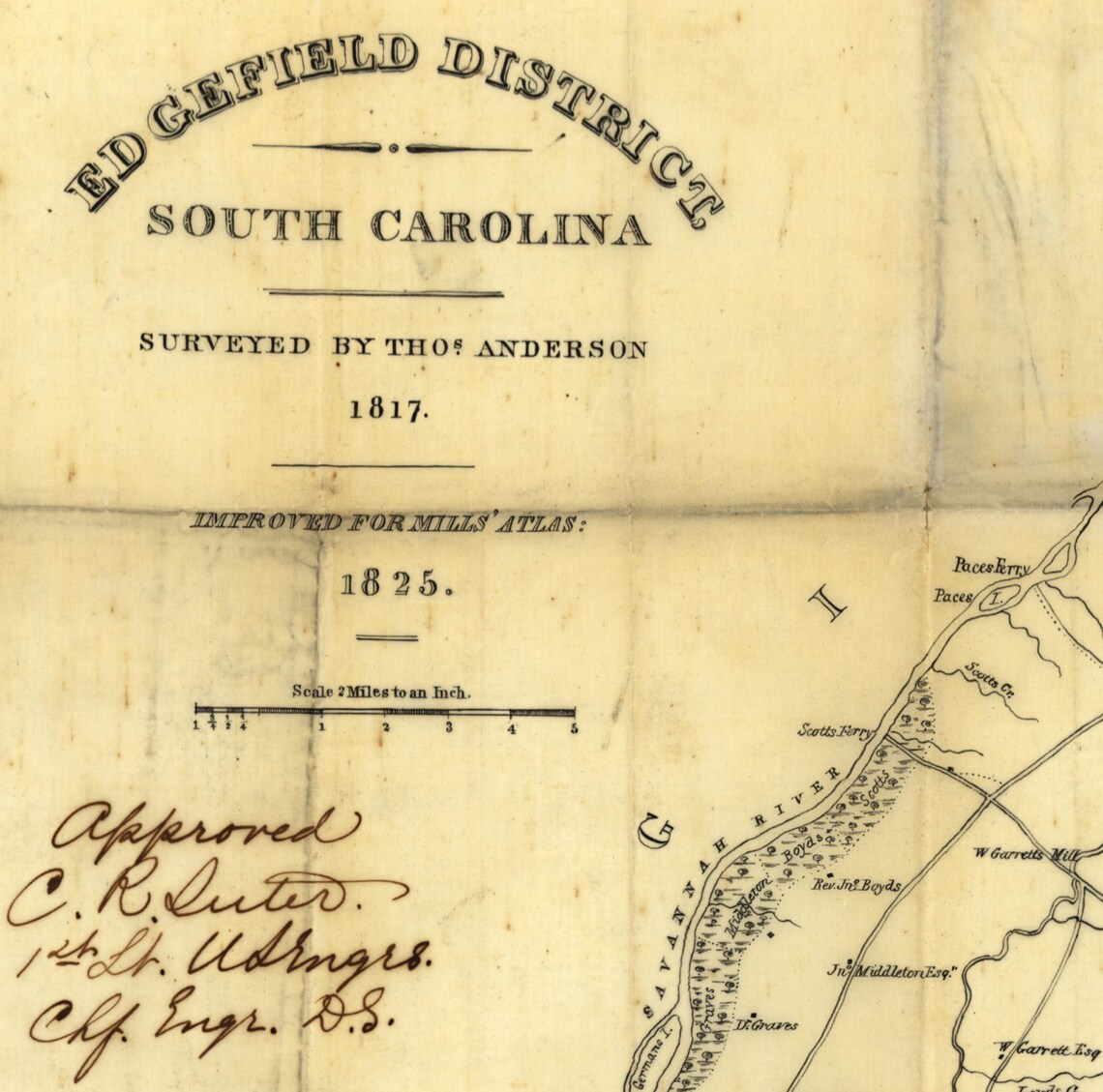 Edgefield District South Carolina 1825 County Wall Map | Etsy