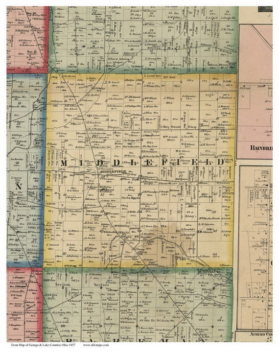 Middlefield 1857 Old Town Map With Homeowner Names Ohio | Etsy