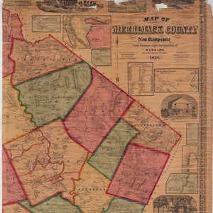 Merrimack County Nh 1858 Original Wall Map Homeowner Names 4 Pieces ...