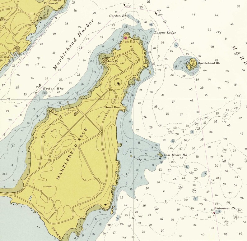 Salem, Marblehead & Beverly Harbors, Massachusetts - 1954 Nautical Map ...