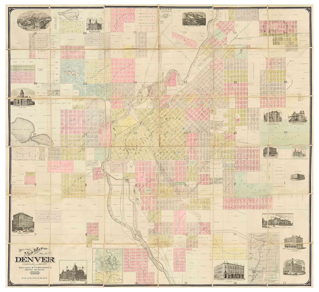 Denver Colorado 1881 Old Map Reprint Landowner Names Genealogy - Etsy