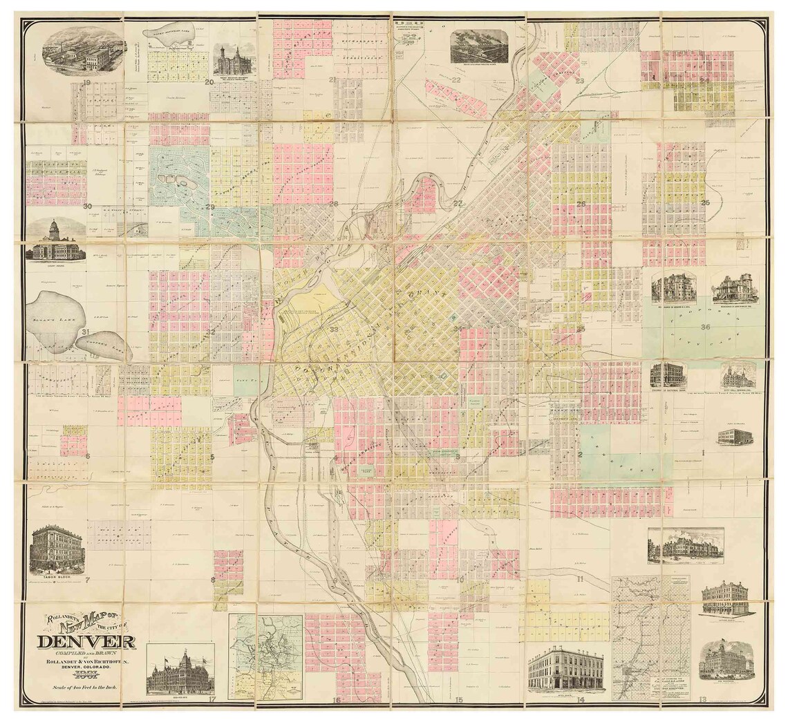 Denver Colorado 1881 Old Map Reprint Landowner Names Genealogy - Etsy
