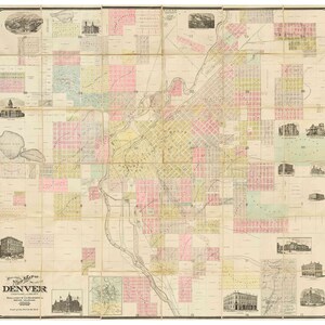 Denver Colorado 1881 Old Map Reprint Landowner Names Genealogy - Etsy