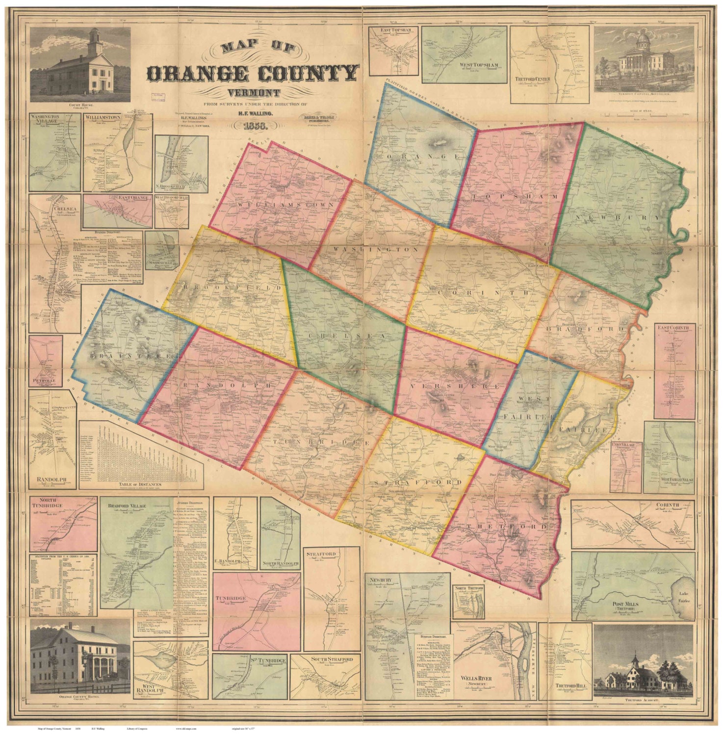 Orange County Vermont 1858 LAMINATED Old Wall Map Reprint | Etsy